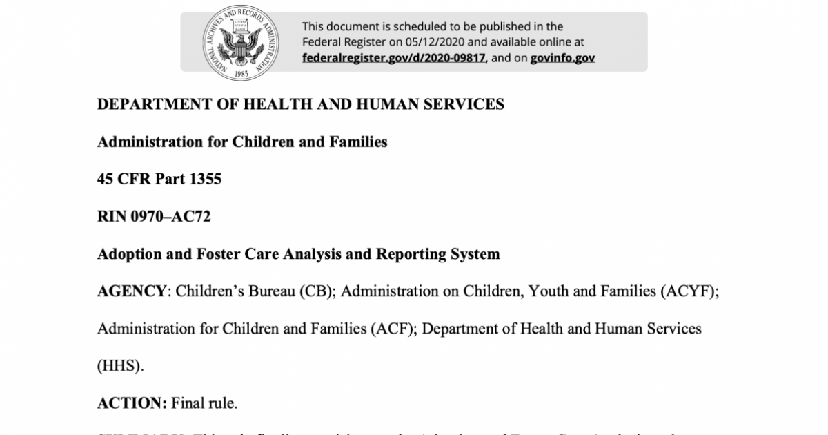 Adoption and Foster Care Analysis and Reporting System (AFCARS) Rule 05 ...